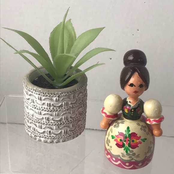 Accents | Vintage Folk Art Hand Painted Wooden Lady Figurine | Poshmark